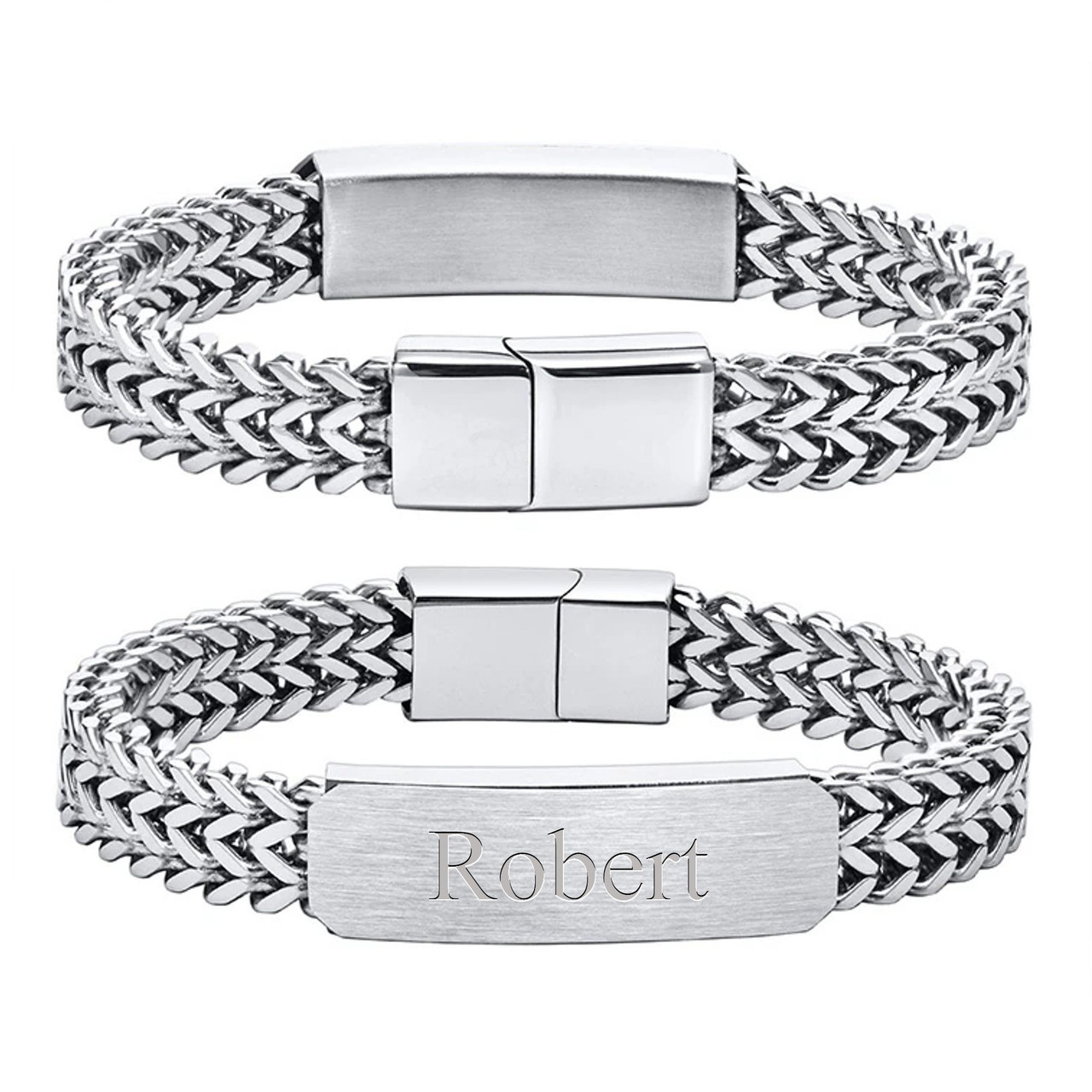 12mm Double Layered Cuban Franco Foxtail Chain ID Bracelet ...