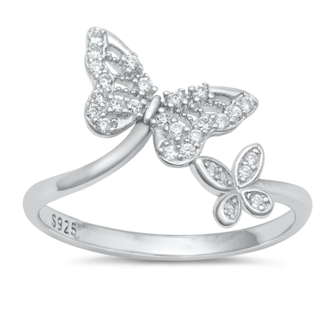 Quality 925 Sterling Silver Rhodium Plated Butterfly Ring ...
