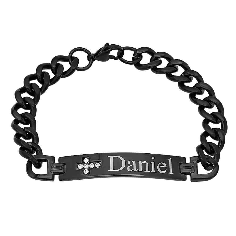 Stainless Steel Black IP ID Bracelet with Cross ID Bracelet