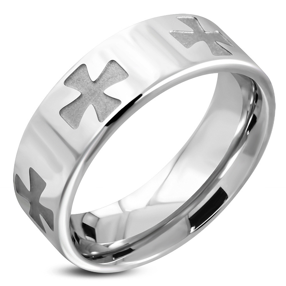 8mm Stainless Steel Pattee Cross Comfort Fit Band Ring - ForeverGifts.com