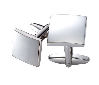 Shiny Silver Square Brass Cufflinks - Free Engraving