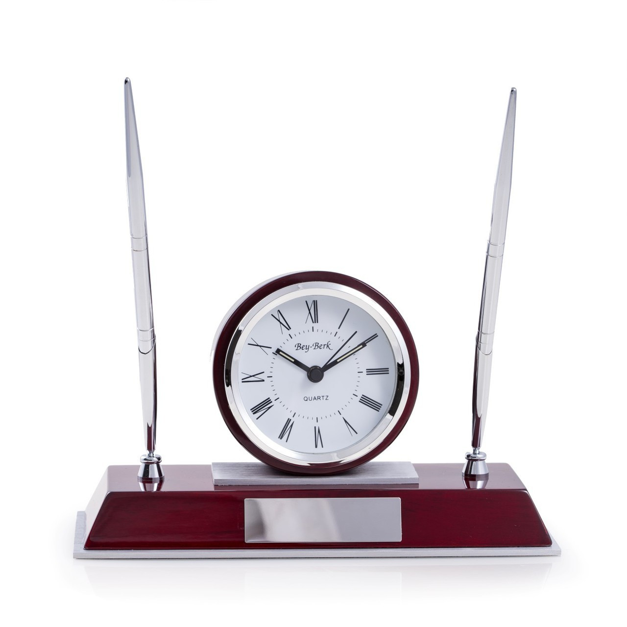Personalized Dresden Clock with 2 Pen on Rosewood Base