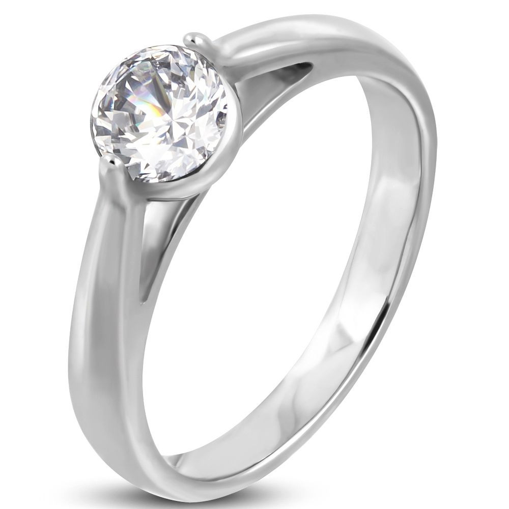 Personalized Stainless Steel Compression-Set Engagement Ring