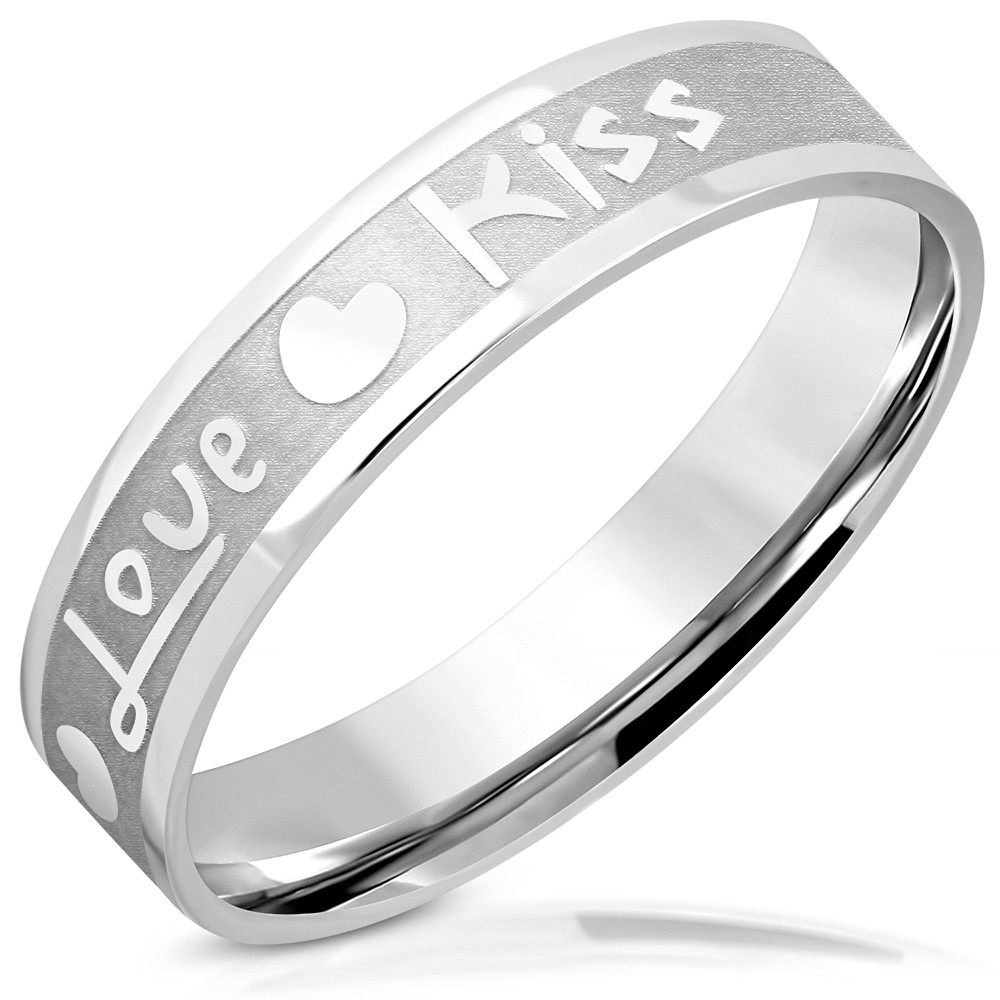 Personalized Stainless Steel Ring - Love Heart Kiss Design