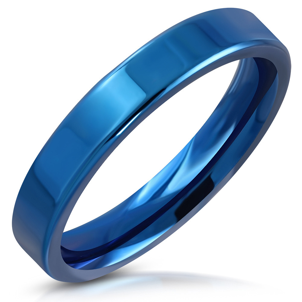Personalized Stainless Steel Ring - Blue IP Comfort Fit Band
