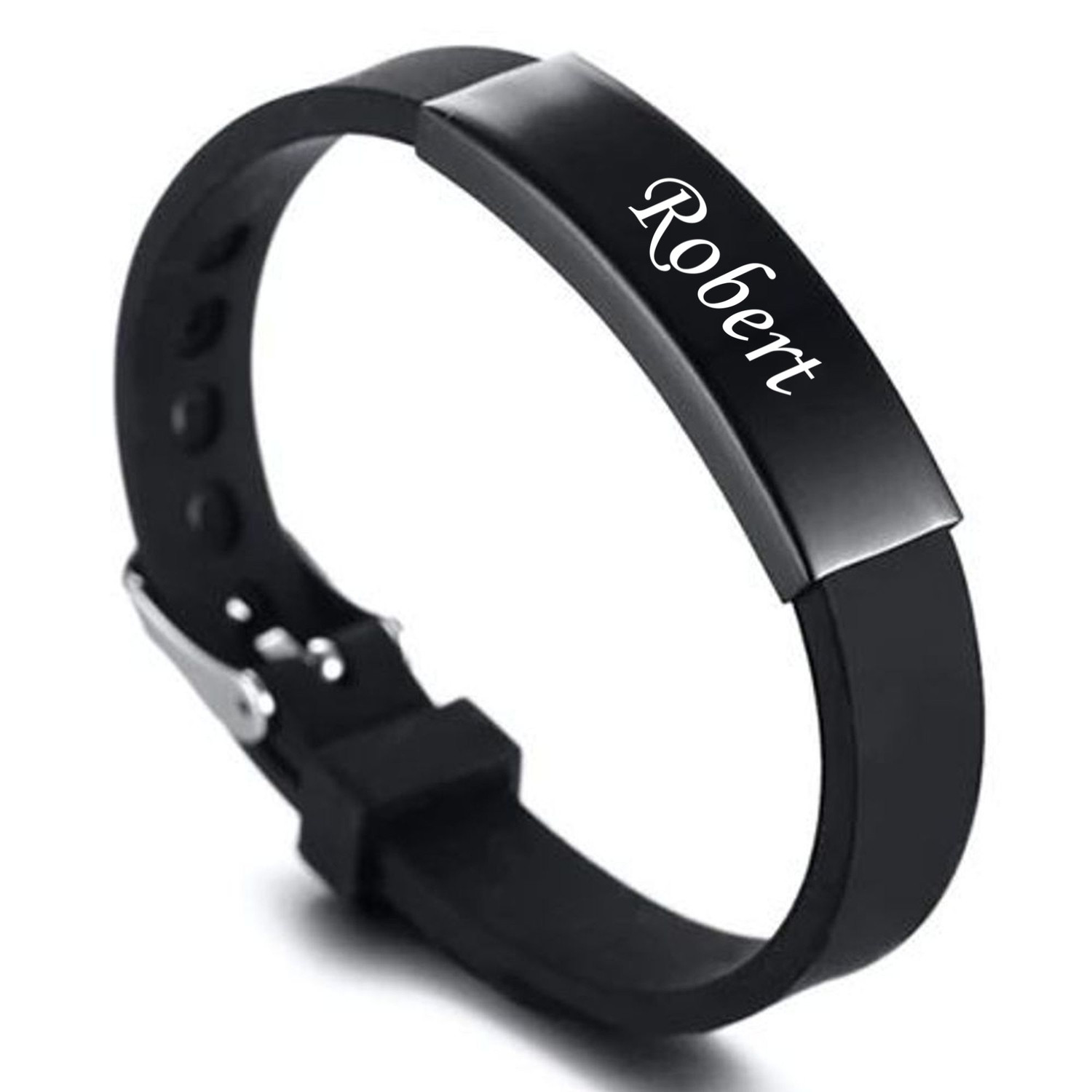 Customized Black ID Bracelet - Stainless Steel With Rubber
