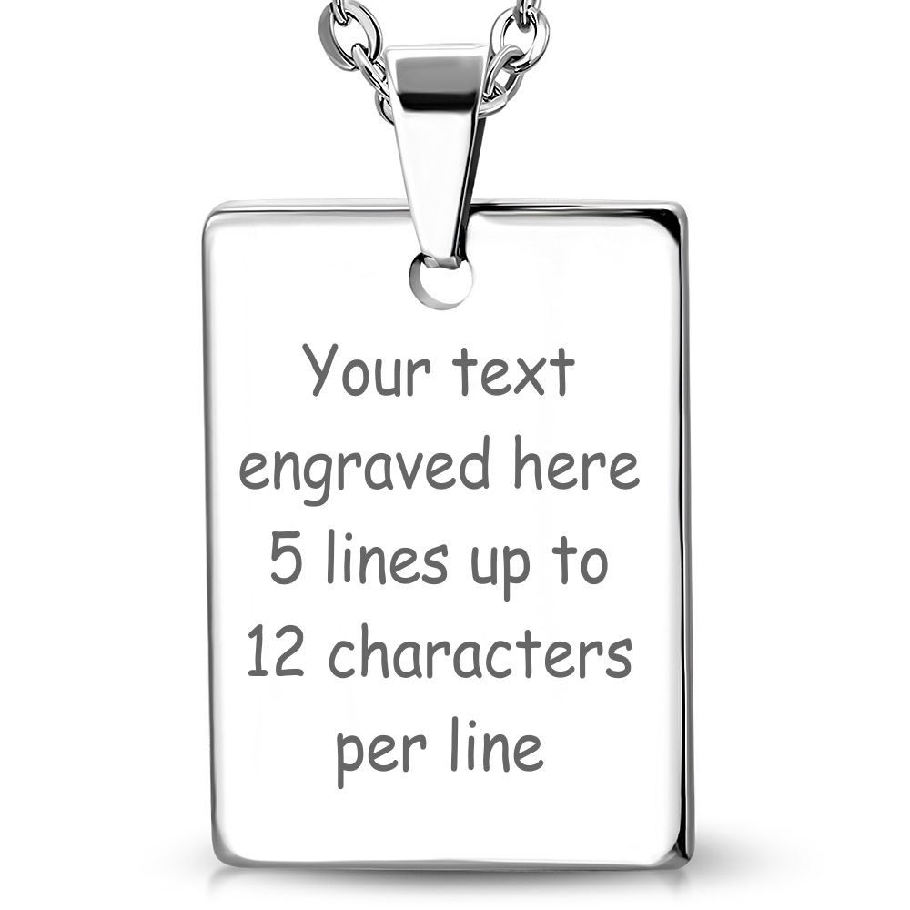 Tag Charm Pendant with Chain | Engraved Steel Jewelry