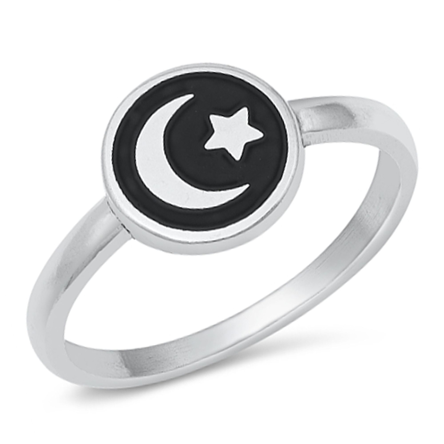 Personalized 925 Sterling Silver Moon and Star Ring - ForeverGifts.com