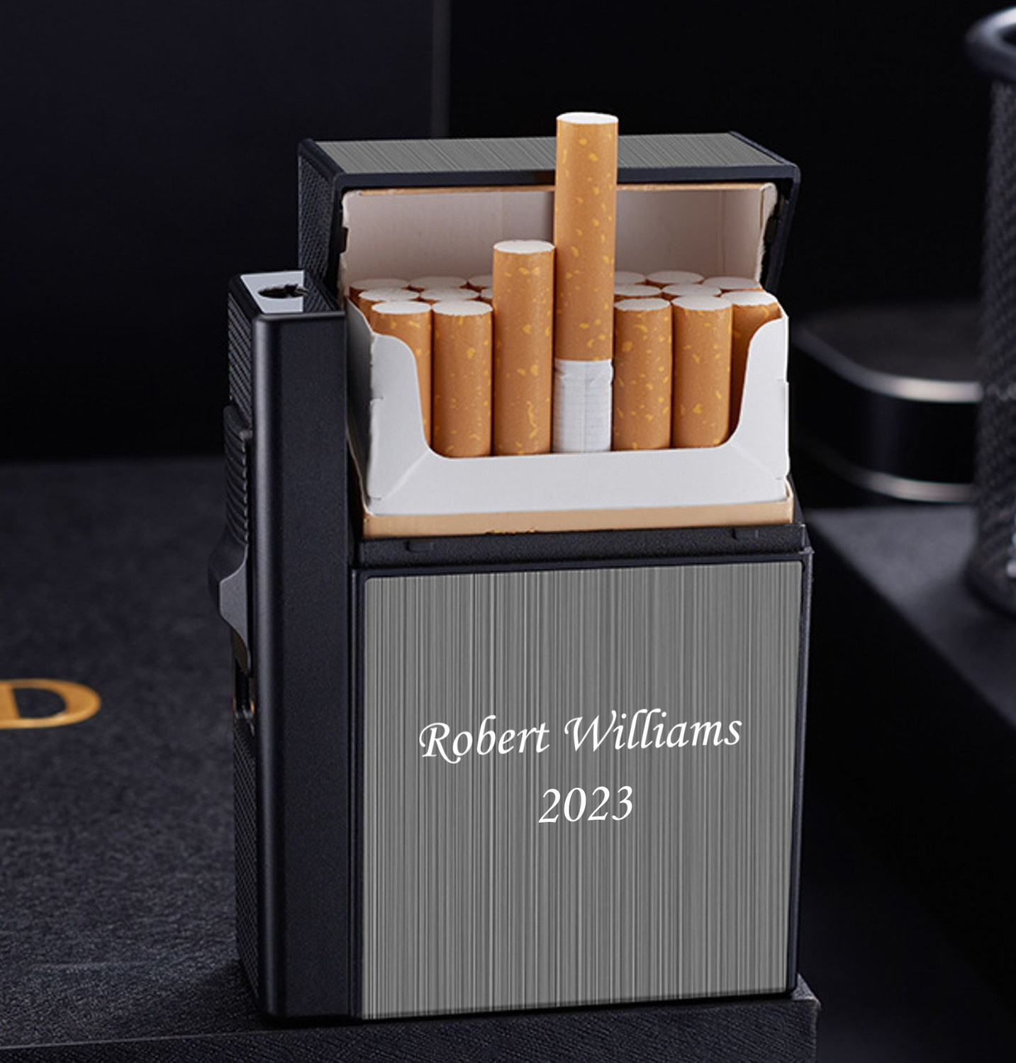 Personalized Cigarette Case with Torch Flame Butane Lighter ...