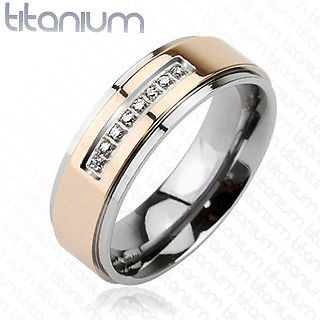 Personalized Titanium Rose Color with Micro Paved CZs Band
