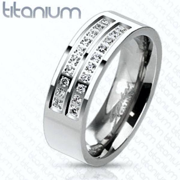 Solid Titanium With Double Centered Micro Paved CZ's Ring