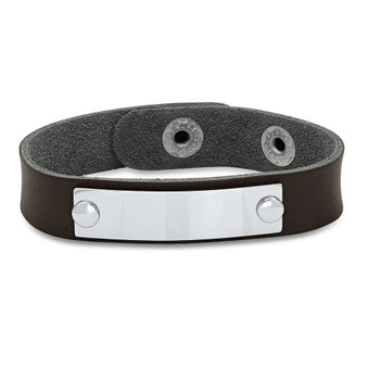 Personalized Genuine Brown Leather ID Bracelet - ForeverGifts.com