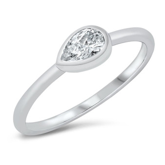 Personalized Engraved Sterling Silver Pear Shape CZ Ring