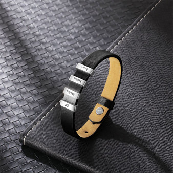 Personalized Stainless Steel and PU Leather ID Bracelet for Men ...