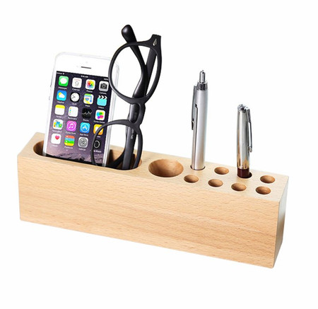 Personalized Wooden Phone Stand With Pen Organizer For Desk