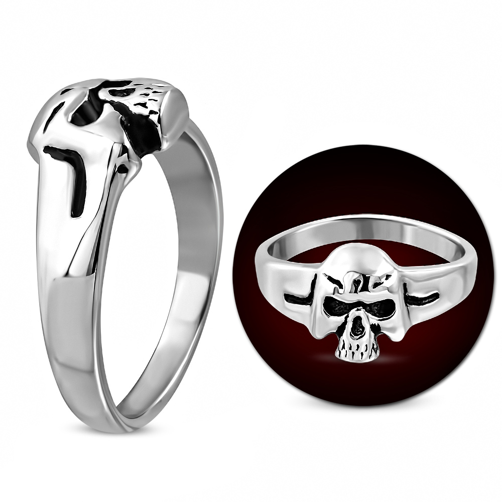 Stainless Steel 2-tone Ghost Skull Face Biker Ring - ForeverGifts.com