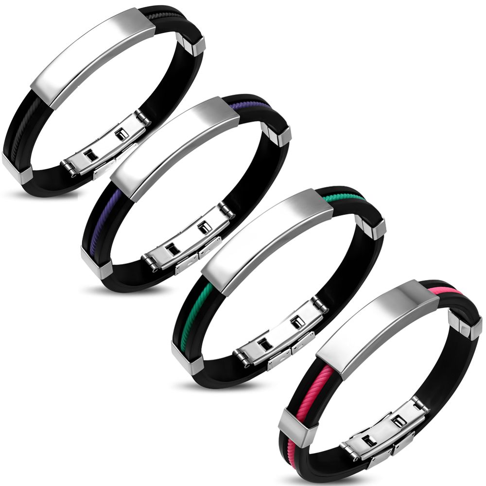 Personalized Rubber and Stainless Steel ID Bracelet - ForeverGifts.com