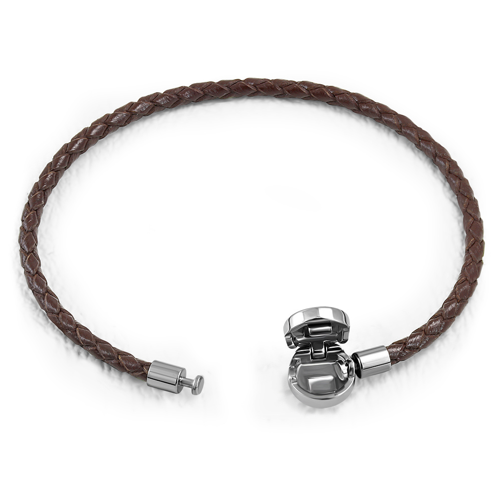 3mm Braided Leather Bracelet with Stainless Steel Round Shaped Barrel ...