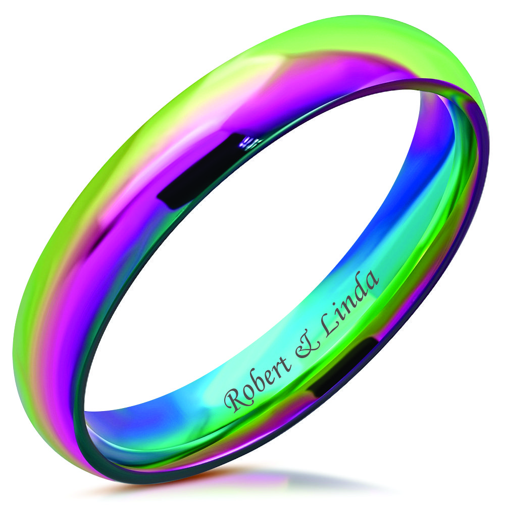 Personalized 4mm Rainbow Color Stainless Steel Comfort Fit Band Ring ...