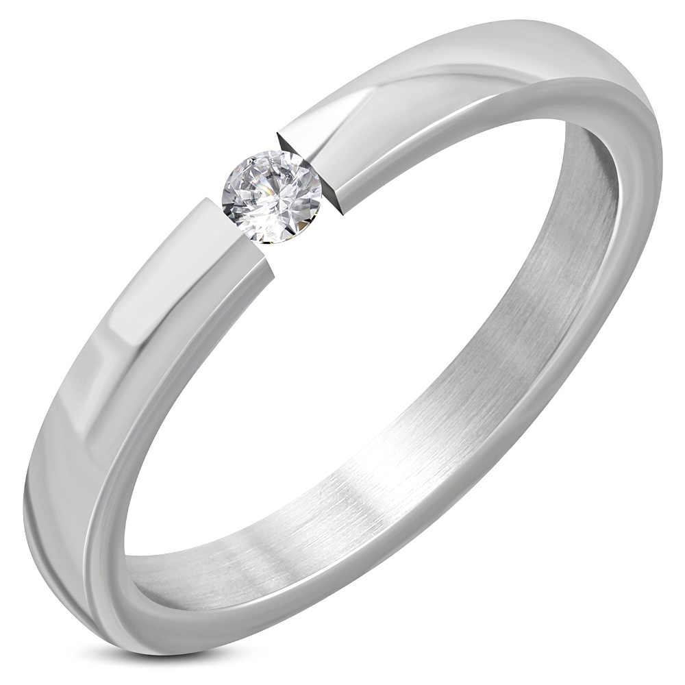 Personalized 3mm Stainless Steel Tension-Set Wedding Band Ring ...