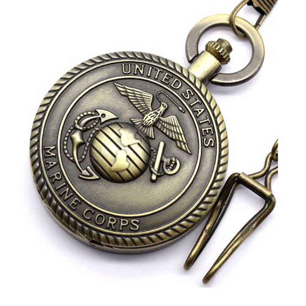 Personalized Quartz Movement US Marine Badge Antique Pocket Watch ...
