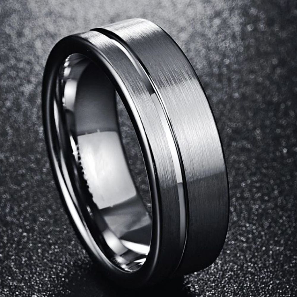 Personalized 8mm Stainless Steel Grooved Ring - ForeverGifts.com