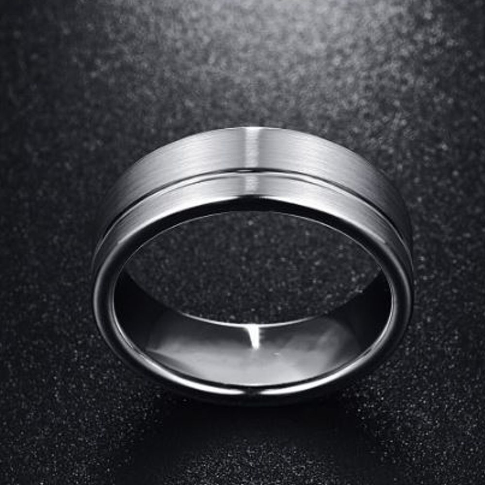 Personalized 8mm Stainless Steel Grooved Ring - ForeverGifts.com