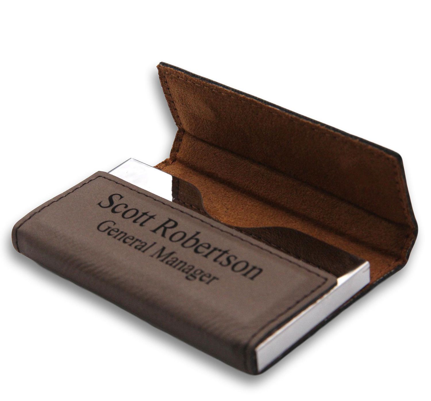 Personalized Dark Brown Leatherette Business Card Holder - ForeverGifts.com
