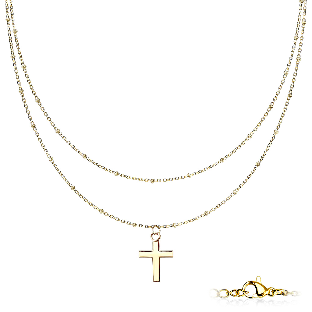 Custom Cross Pendant on Double Layered Stainless Steel Chain