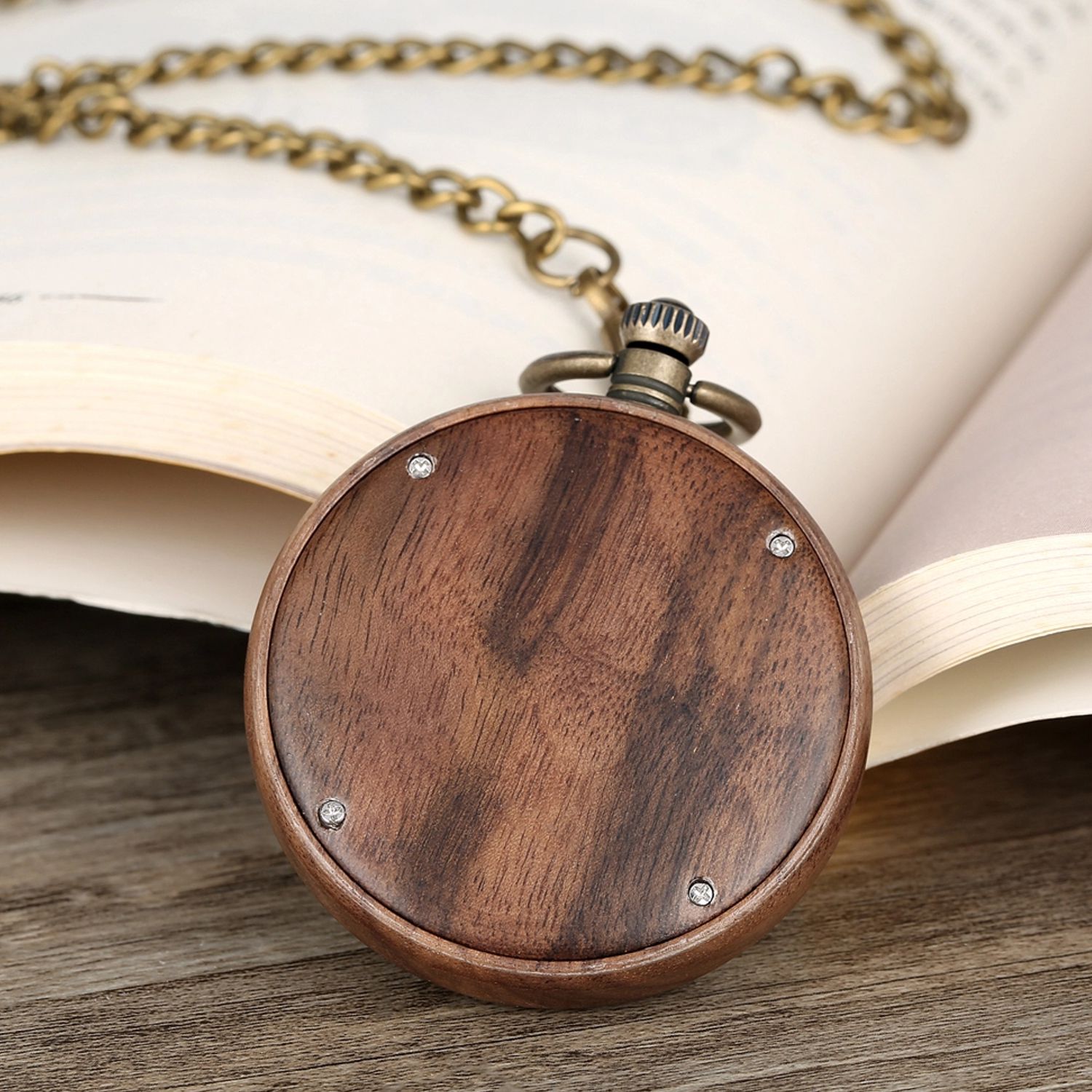 Personalized Quartz Movement Walnut Wood Pocket Watch with Chain ...