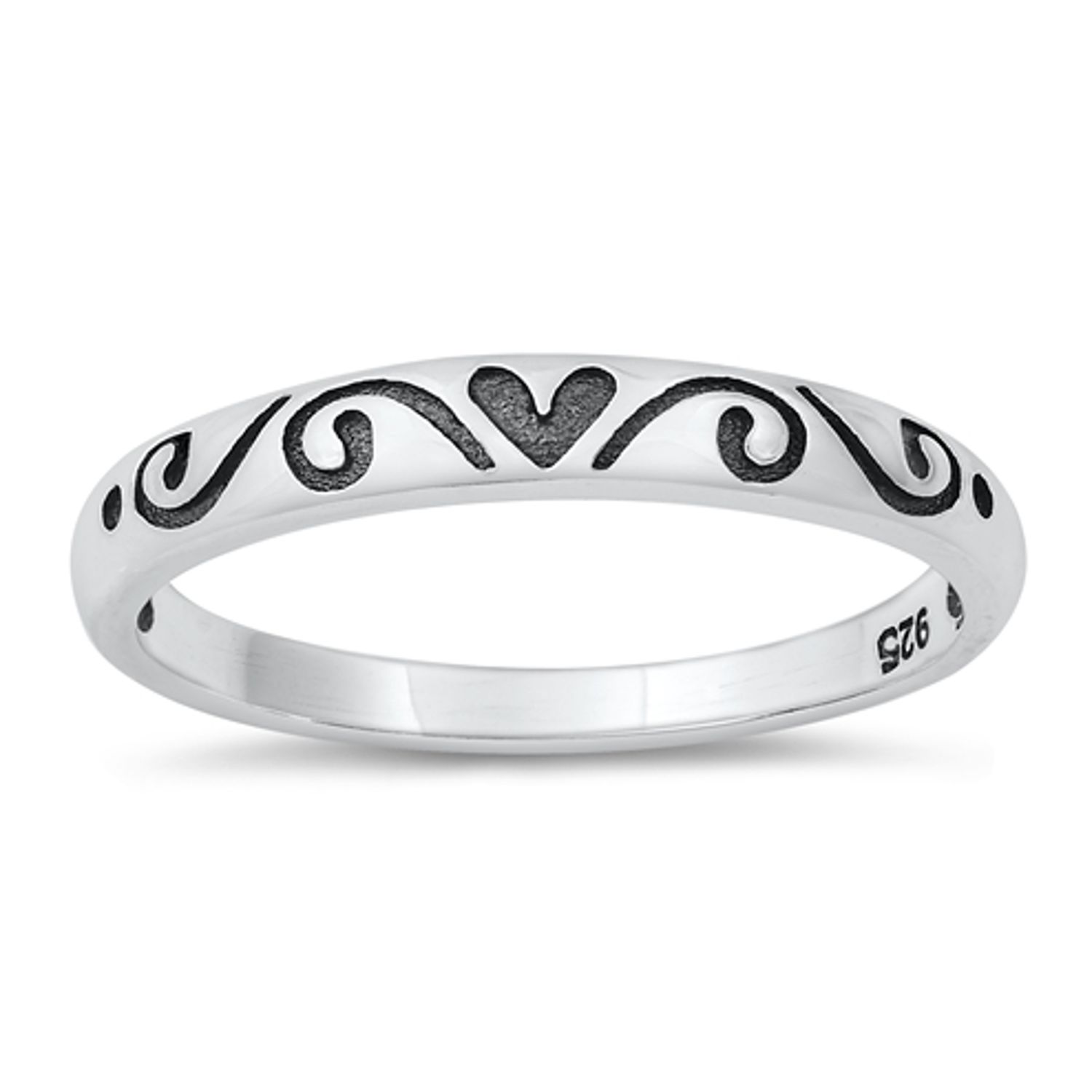 Personalized 3mm .925 Sterling Silver Heart Design Ring - ForeverGifts.com