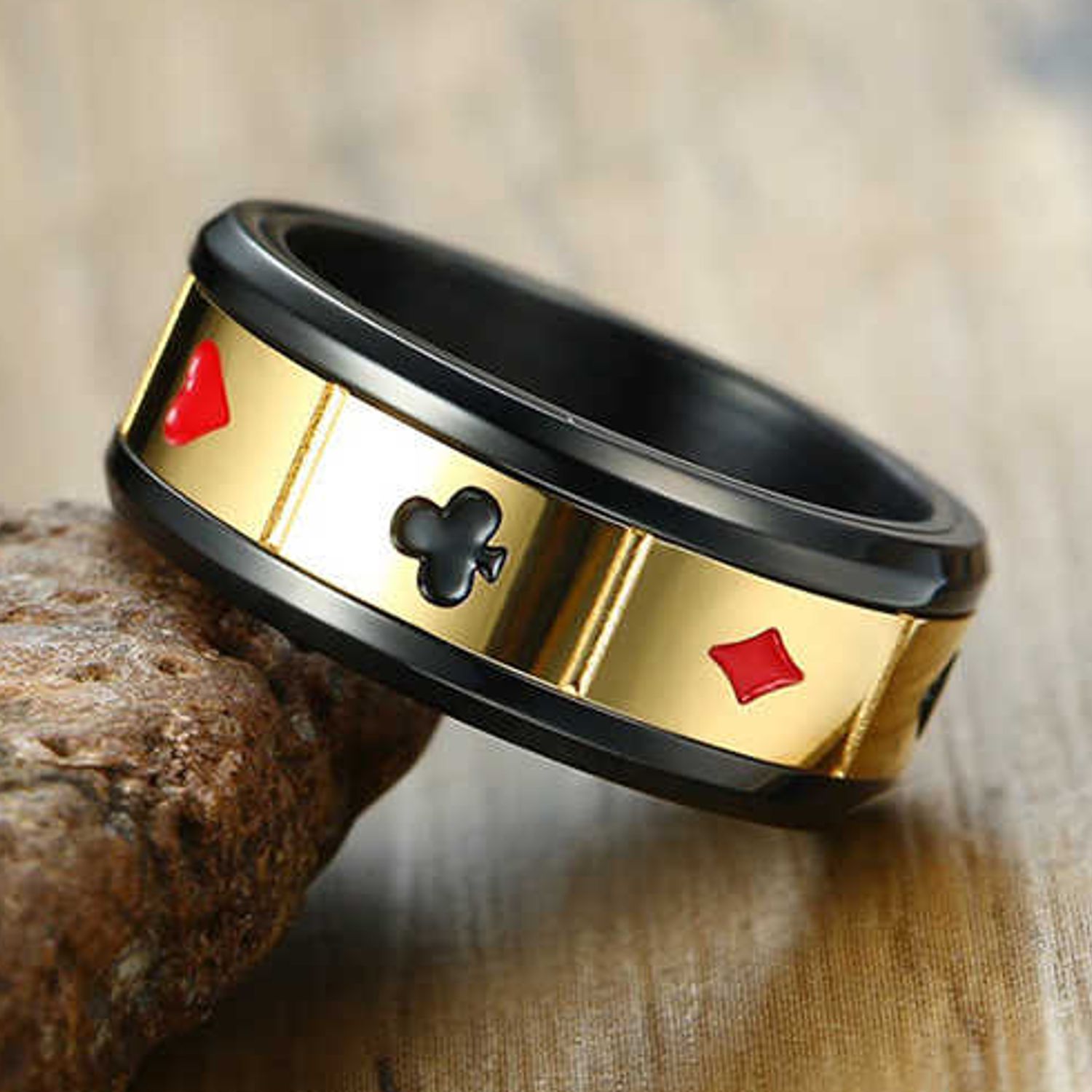 Personalized Stainless Steel Lucky Playing Cards Spinner Ring ...