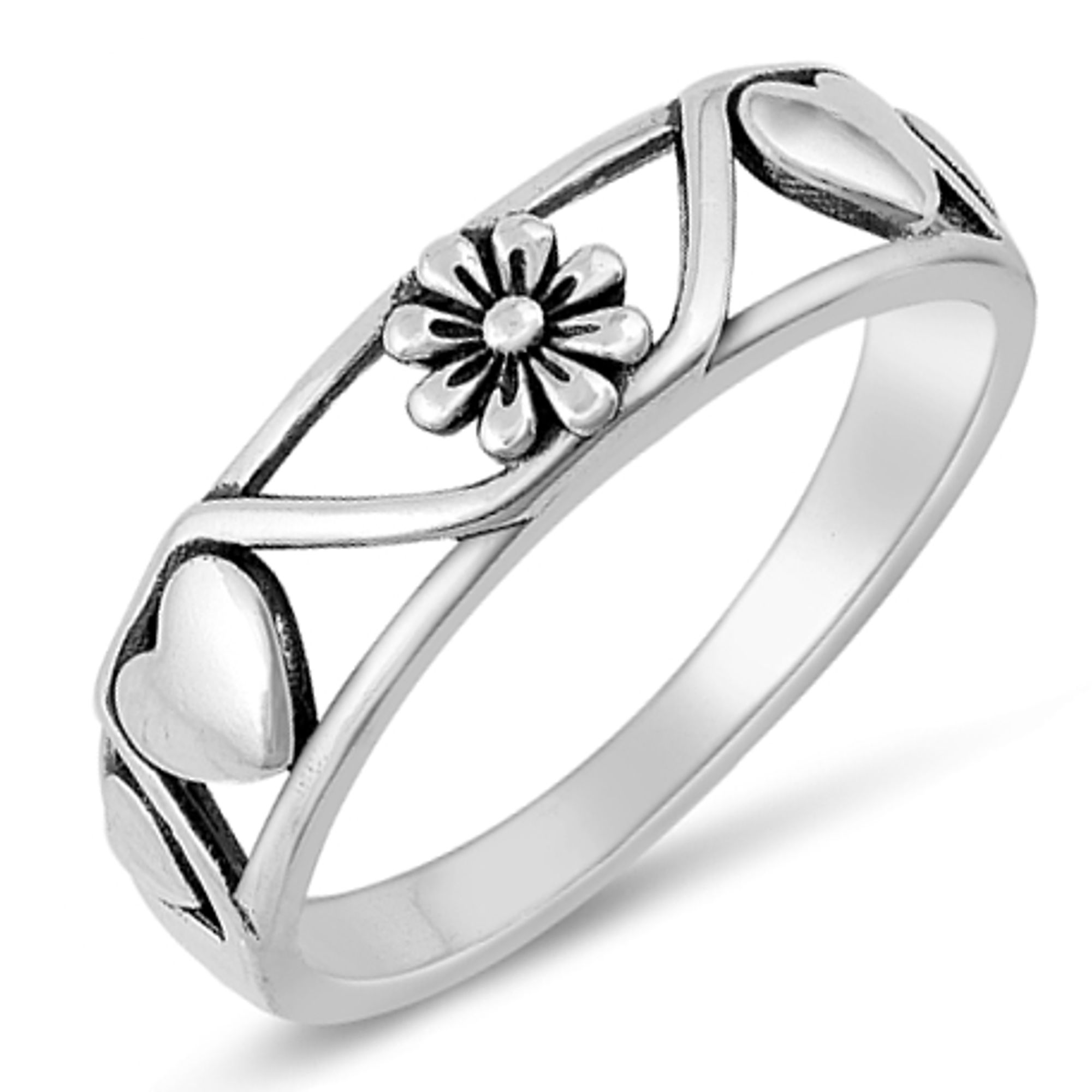 Personalized 925 Sterling Silver Heart & Flower Ring - ForeverGifts.com