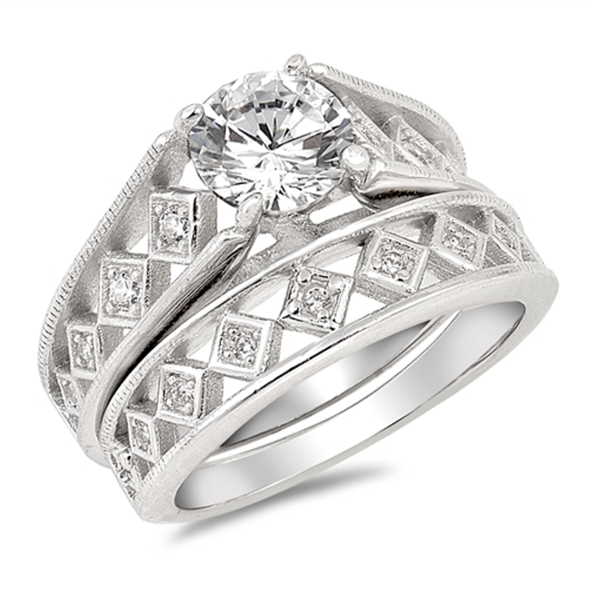 925 Sterling Silver Rhodium Plated With CZ Wedding Ring - ForeverGifts.com