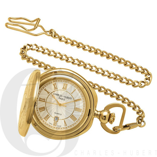Gold-Plated Hunter Case Quartz Charles Hubert Pocket Watch
