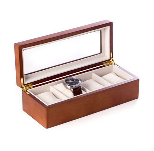 Cherry Wood 4 Watch Box with Glass Top - Free Engraving