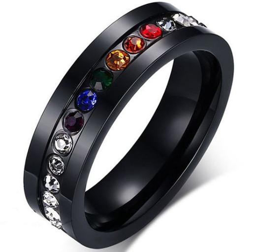Personalized Stainless Steel Black Gay Pride Eternity Ring
