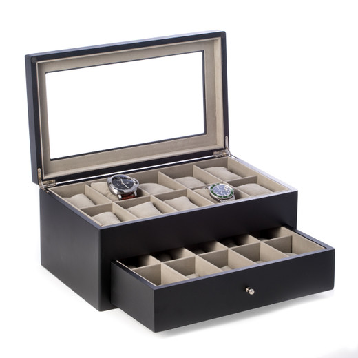 Personalized Luxury Black Wood 20 Watch Box Gift for Him