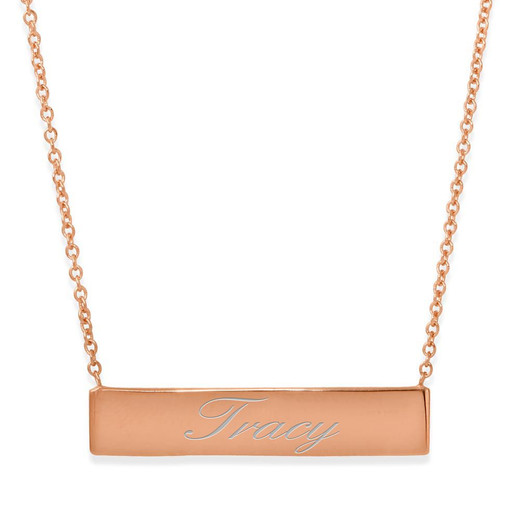 Sterling Silver Rose Gold Plated Small Name Bar Pendant