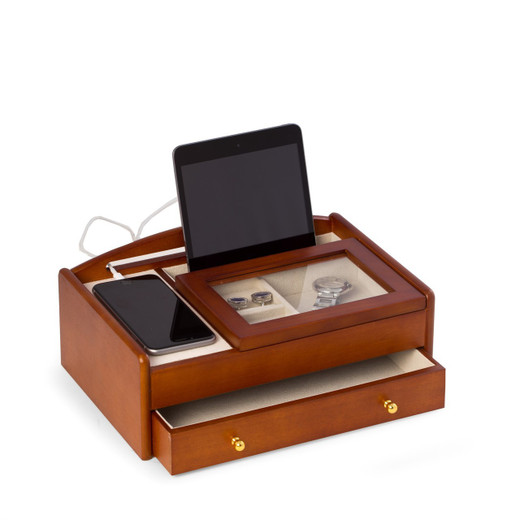Personalized Cherry Wood Valet Box With Glass Lid - Gift Box
