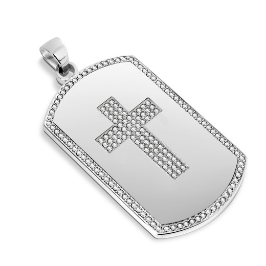 Personalized Dog Tag with Gemstone Cross Pendant
