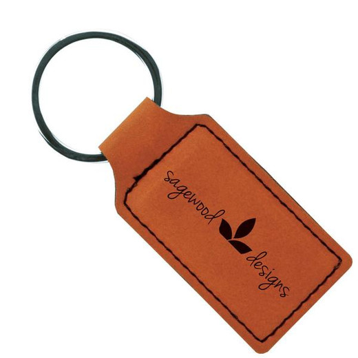 Rawhide Leatherette Rectangle Keychain - Free Engraving