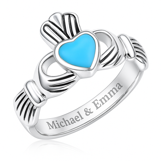 Quality Sterling Silver with Turquoise Stone Claddagh Ring
