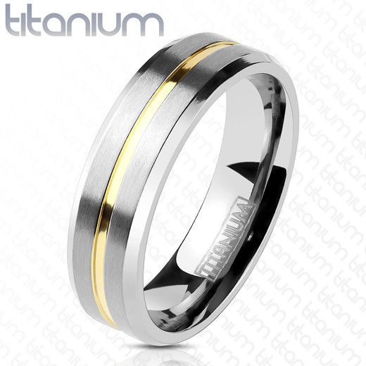Personalized Gold IP Grooved Solid Titanium Ring - ForeverGifts.com