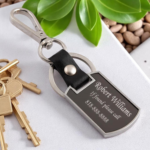 Personalized keyring - Classic Metal and Leather Keychain