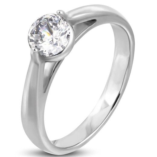 Personalized Stainless Steel Compression-Set Engagement Ring