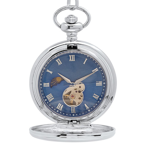 Personalized Blue Moon Phase Dial Mechanical Pocket Watch