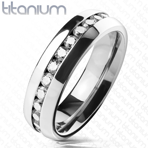 Personalized 6mm Eternity CZ Set Titanium Ring