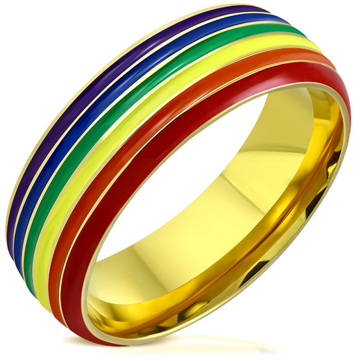 Stainless Steel Rainbow Gay Pride Ring Comfort Fit Band