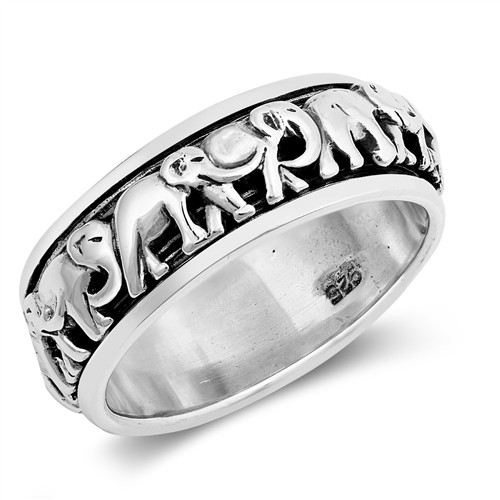 Personalized Spinner Ring - Sterling Silver Elephant Symbol